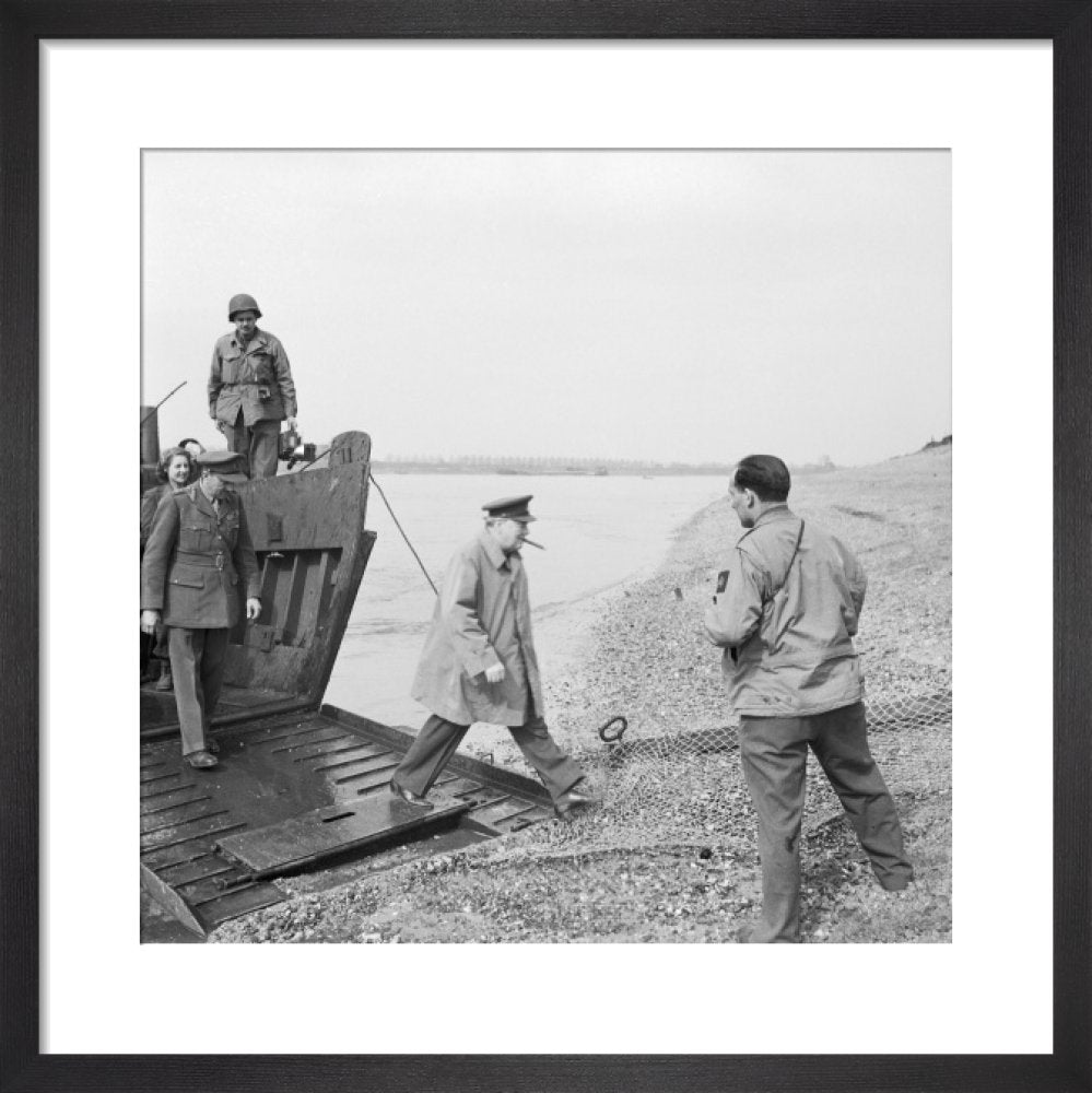 Winston Churchill steps ashore from an American assault landing craft ...