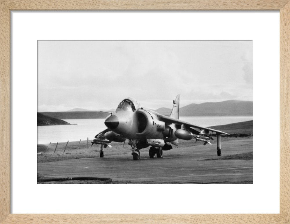 A Sea Harrier on the temporary airstrip constructed at San Carlos on t ...
