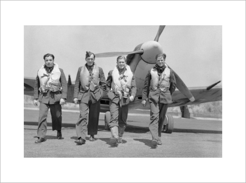 Pilots of No. 611 Squadron walk away from a Supermarine Spitfire Mk V ...